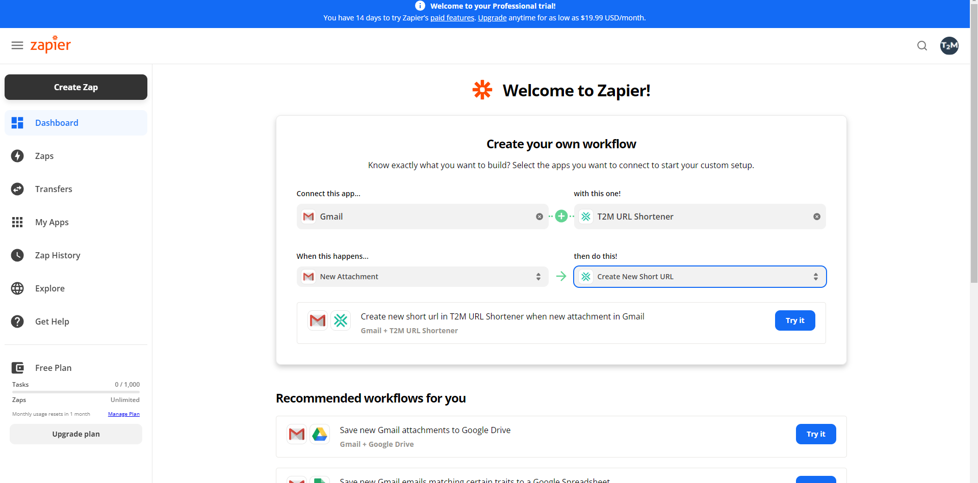 T2M URL Shortener integration with Zapier App to automatic workflow | T2M Blog